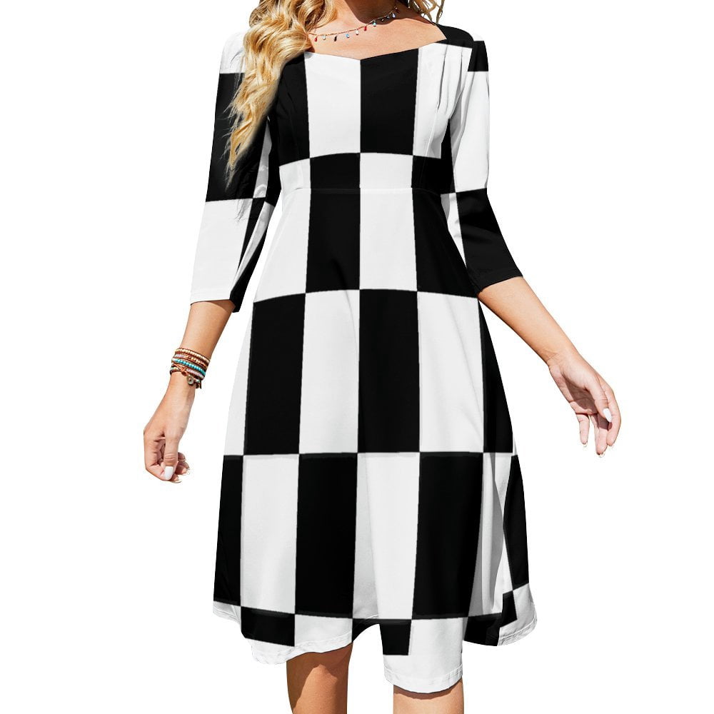 Black and white checkerboard Women's Fall Dresses Casual Loose Flowy ...