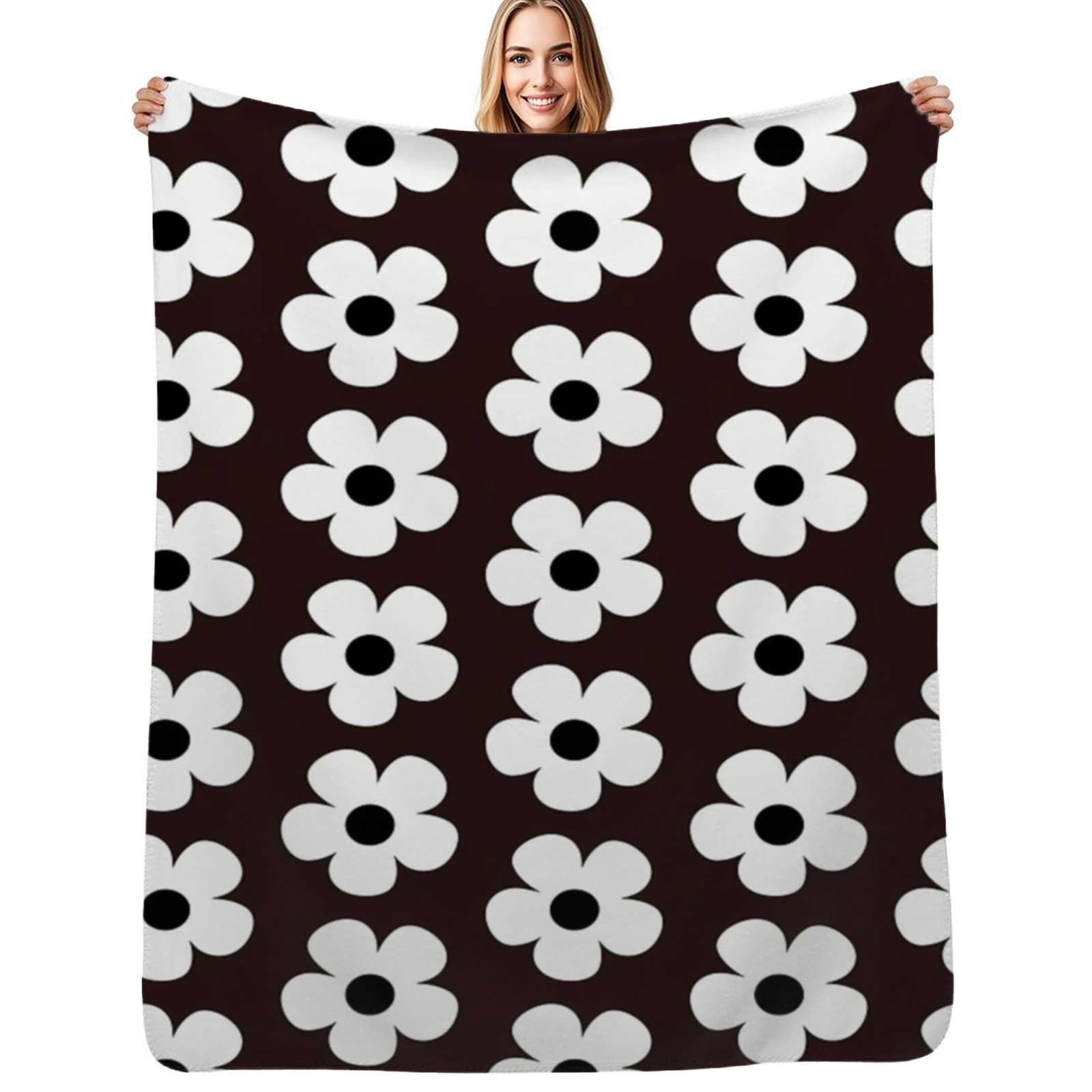 Black and white floral design Flannel Blankets Soft Warm Throw Blanket ...