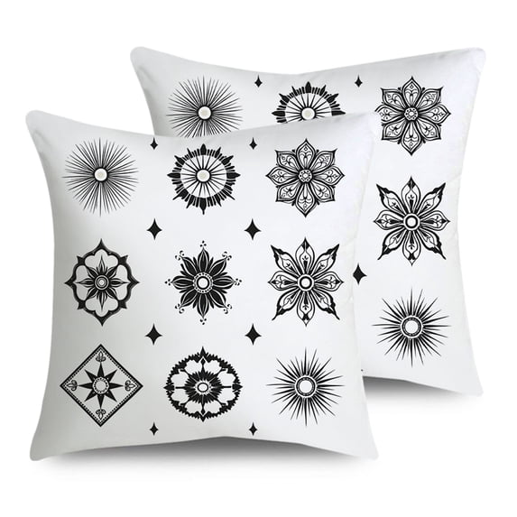 Black and white geometric mandala pattern four seasons pillow cover ...
