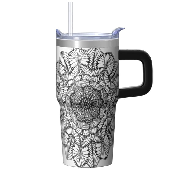 Black and white mandala style Pattern 20OZ Coffee Cup Insulated ...