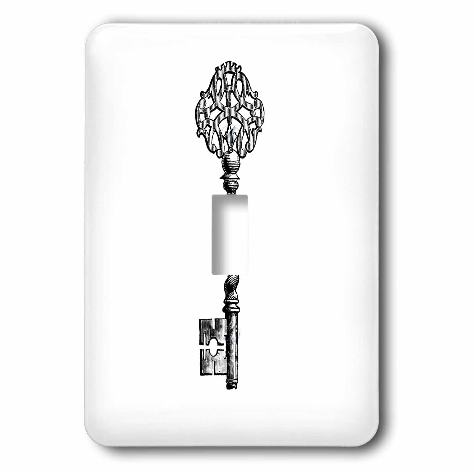 Black and white old fashioned antique key drawing - vintage gothic ...