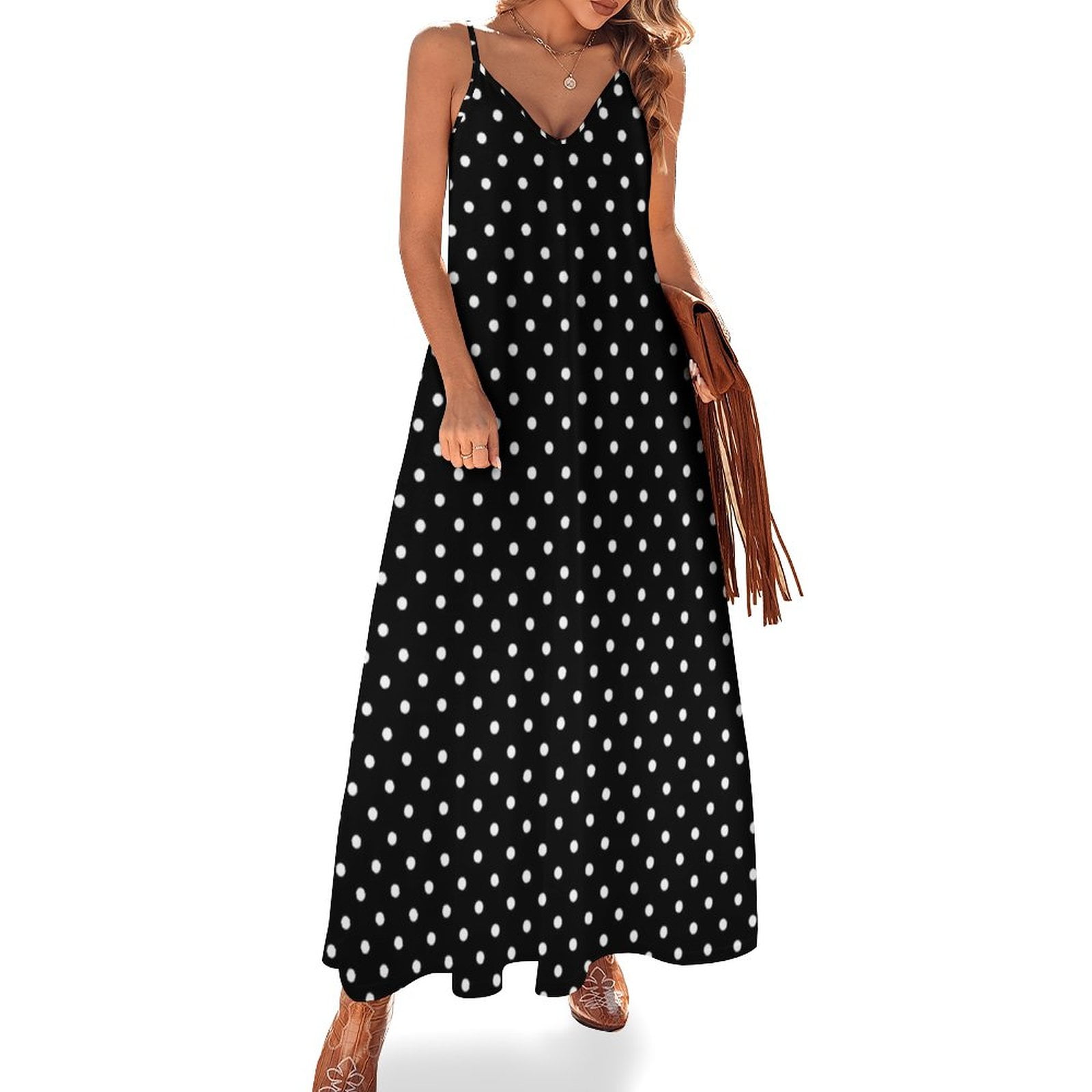 Black and white small dot Sleeveless Dress elegant chic women dresses promotion Evening dresses ...