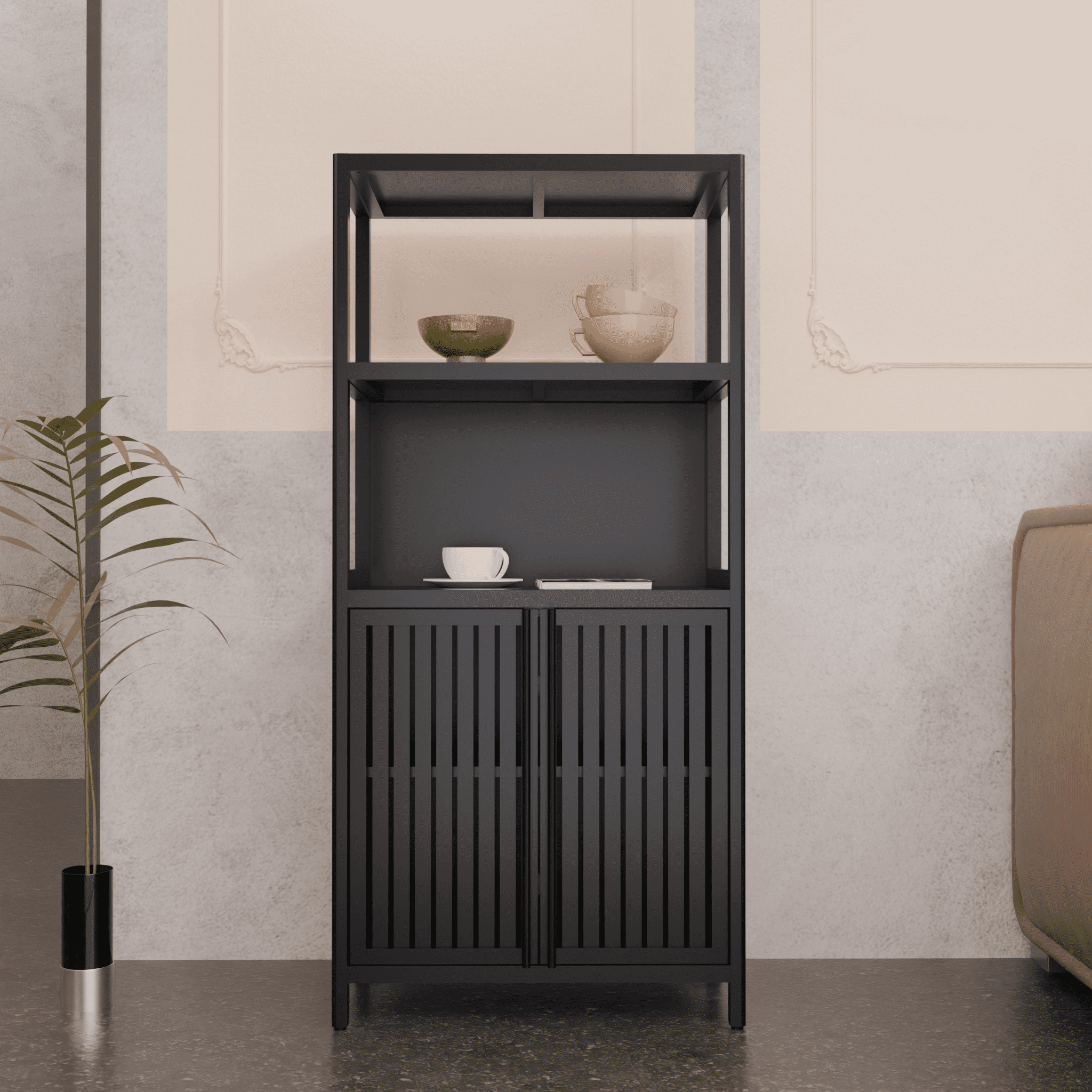 Black bamboo storage cabinet, separate bathroom cabinet with 2 doors ...