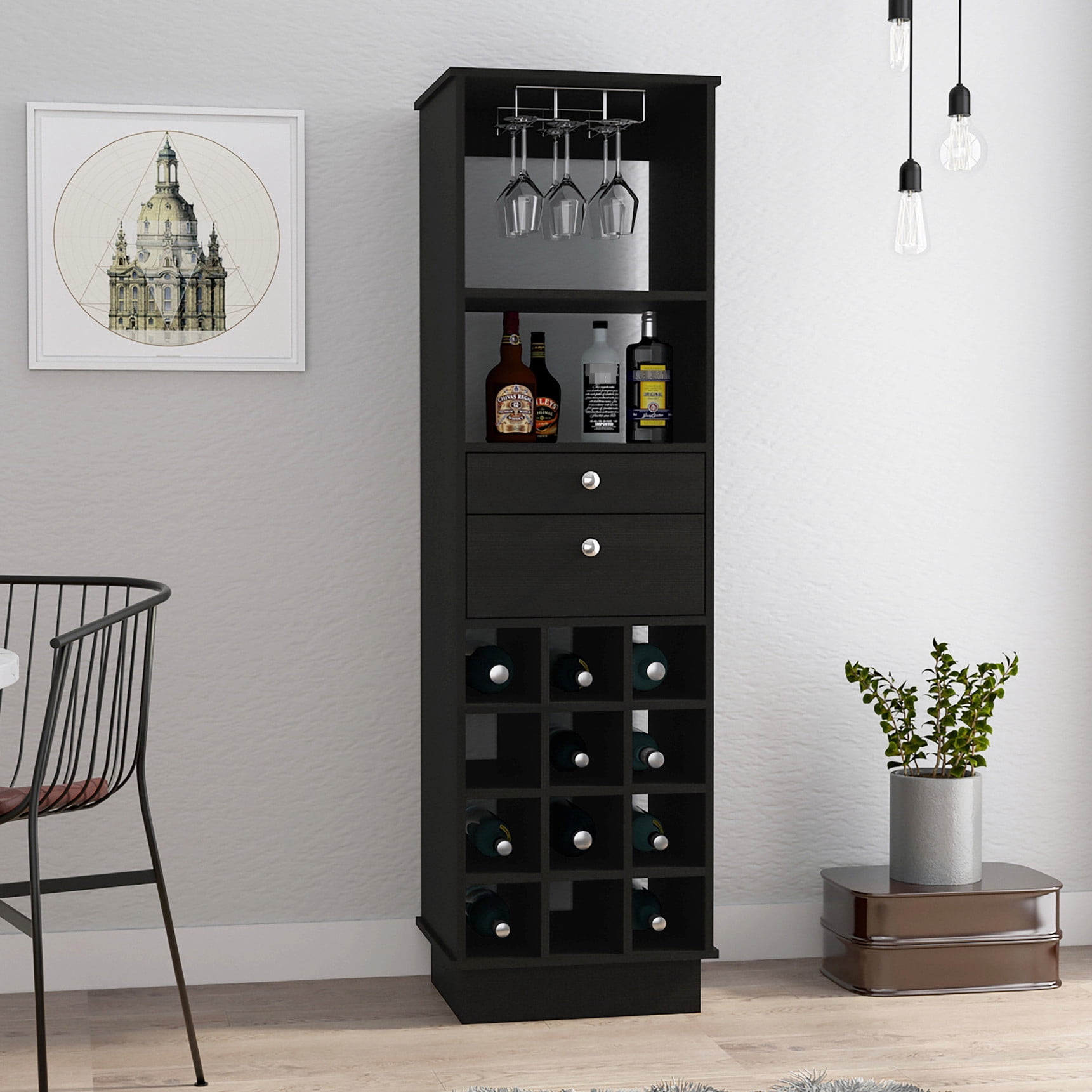 Black bar cabinet with one shelf / Used in man caves / Provides storage ...