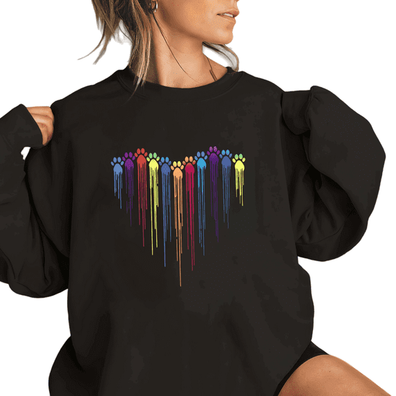 Black base color highlighting colorful paw fun sweatshirt with rainbow ...