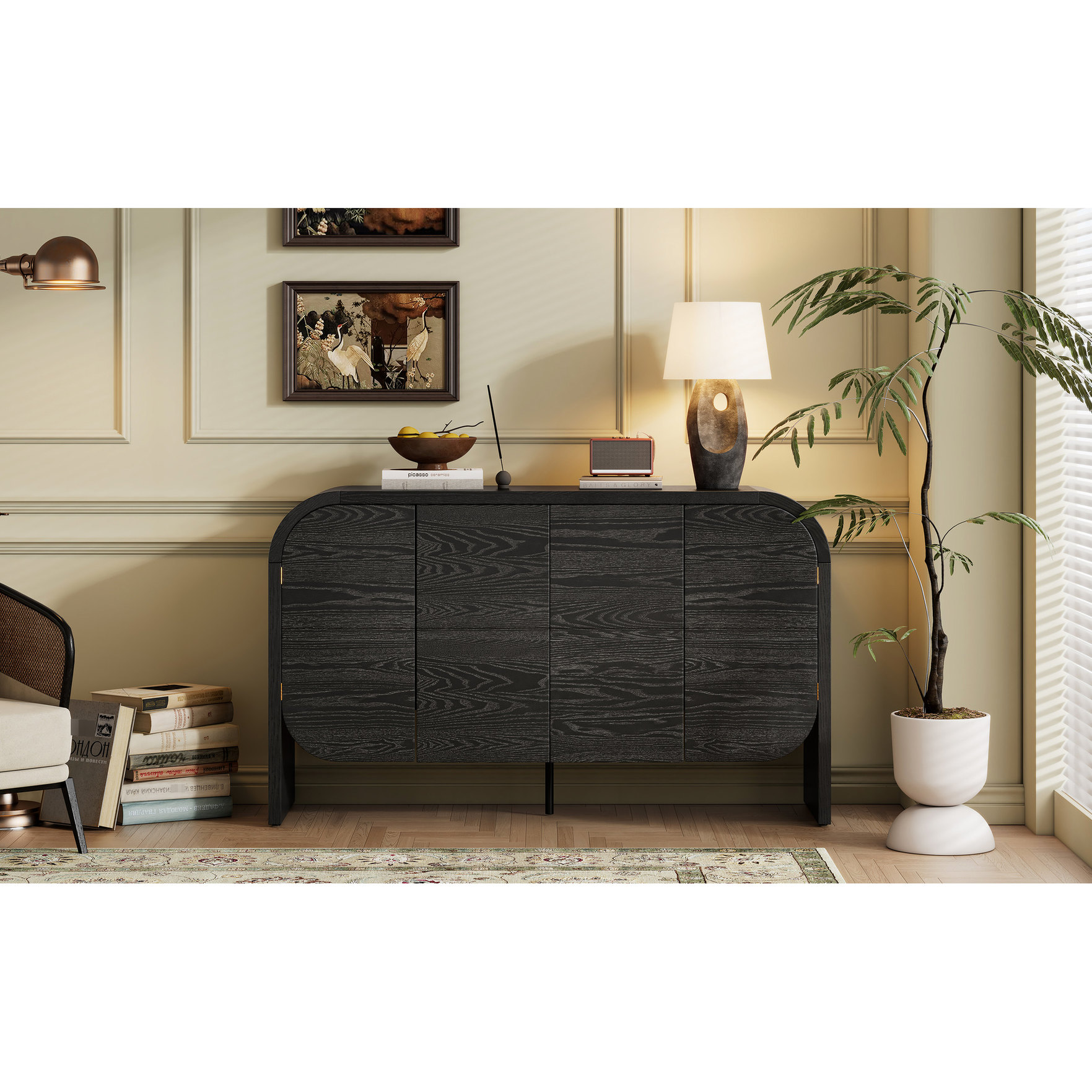 Black buffet - Exquisite design with recessed grooves - Living room ...