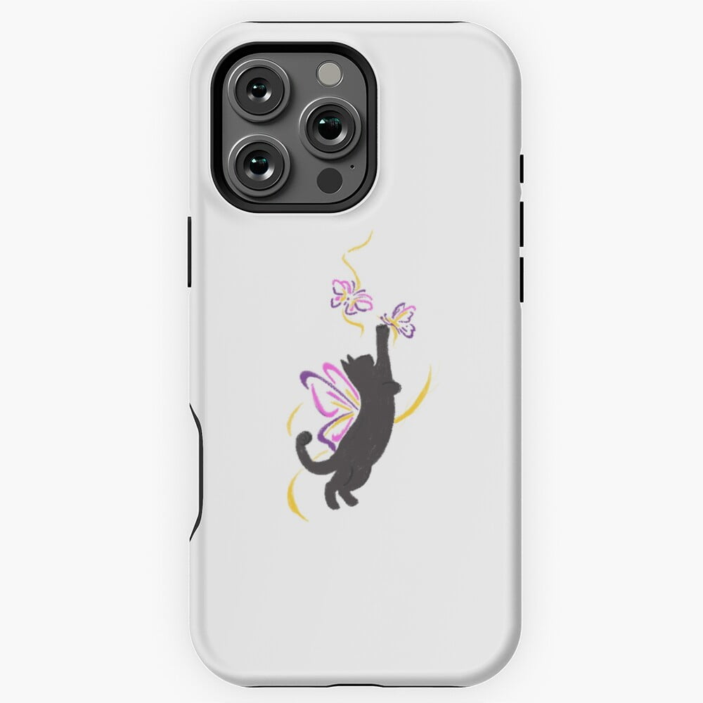 Black cat with butterflies Phone Case for iPhone 16 15 14 13 12 11 Pro ...