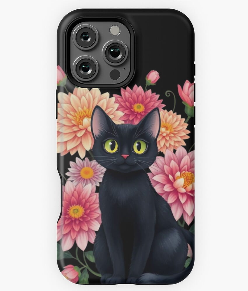 Black cat with flowers n 11 M15802 Phone case for iPhone 11 to 16 Pro ...