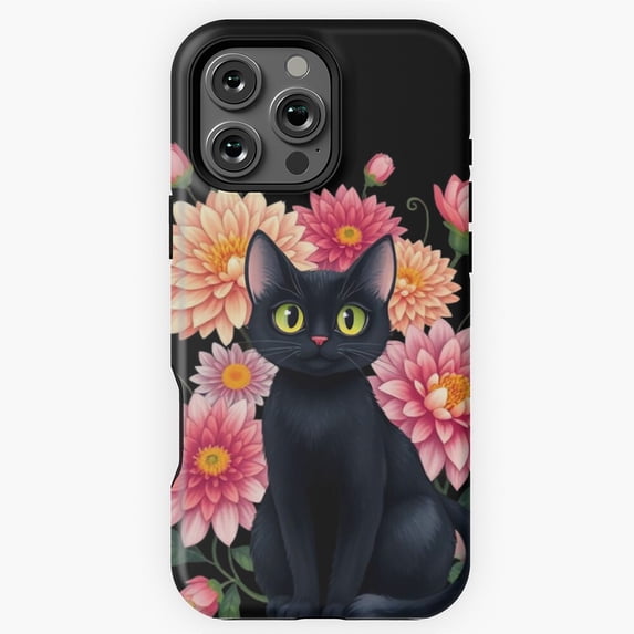 Black cat with flowers n 11 Phone Case for iPhone 16 15 14 13 12 11 Pro ...