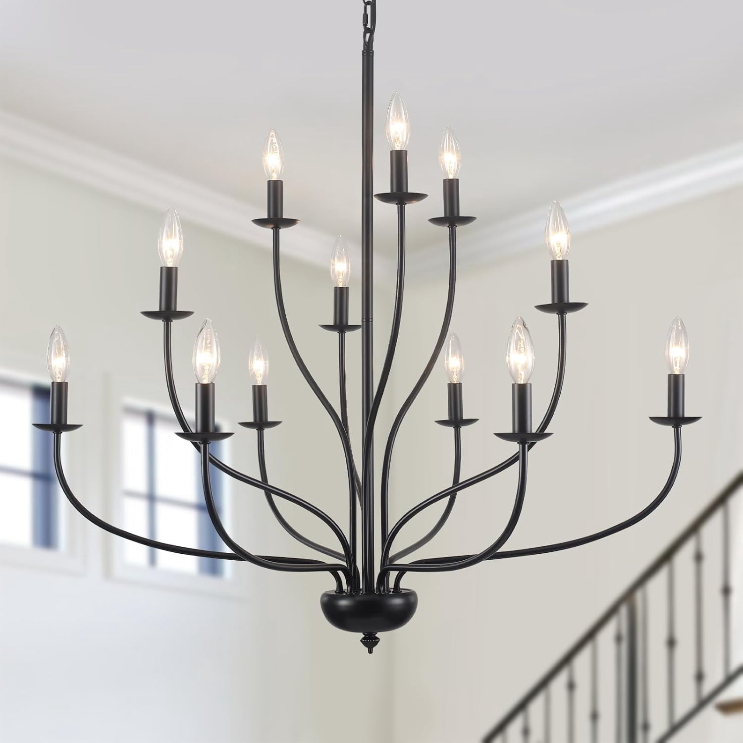 Black chandelier 12 lights, large modern farmhouse chandelier, suitable ...