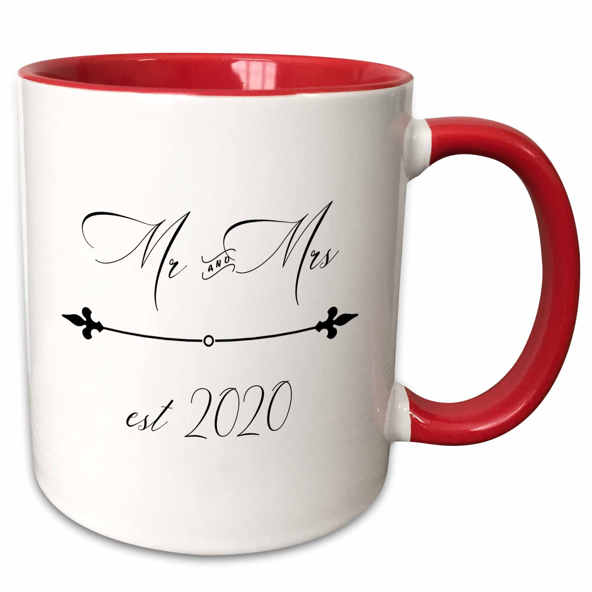 Black cursive Mr. and Mrs. Est. 2020 and fleur de lis divider on white ...