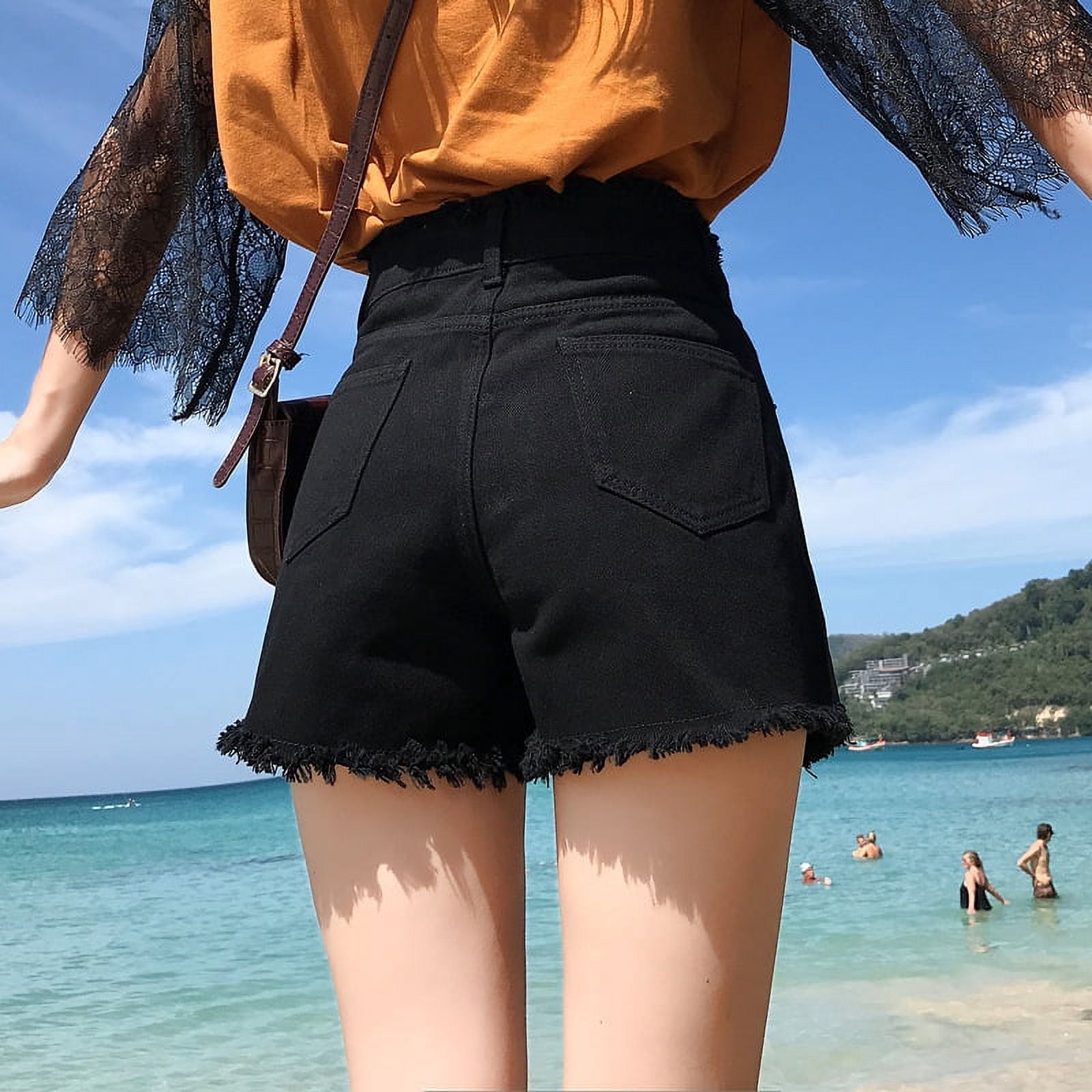 Black denim shorts, loose high waist, slimming, chic, internet ...
