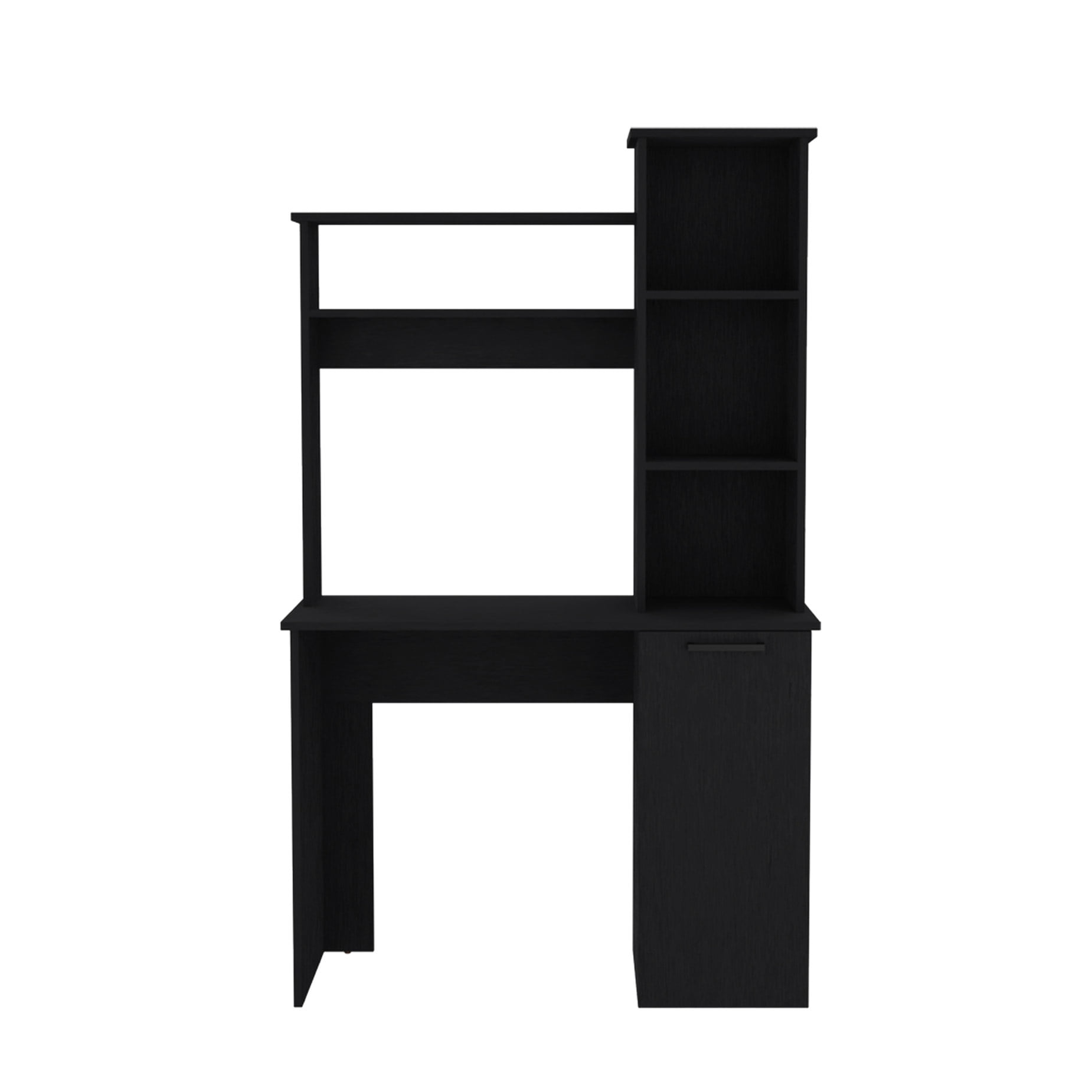 Black engineered wood computer desk for office with storage hutch and ...
