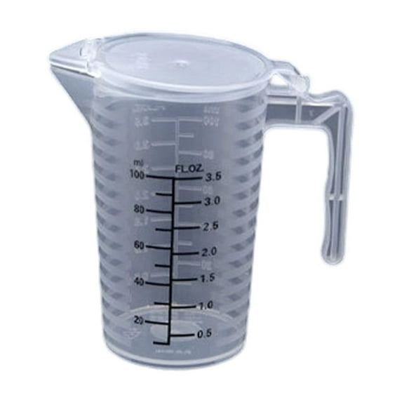 Black engraved measuring cup with dust cover and Transparentss scale ...