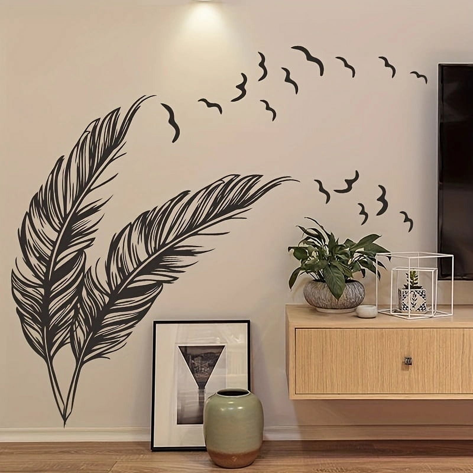 Black feather wall decoration, simple solid color feathers, bedroom ...