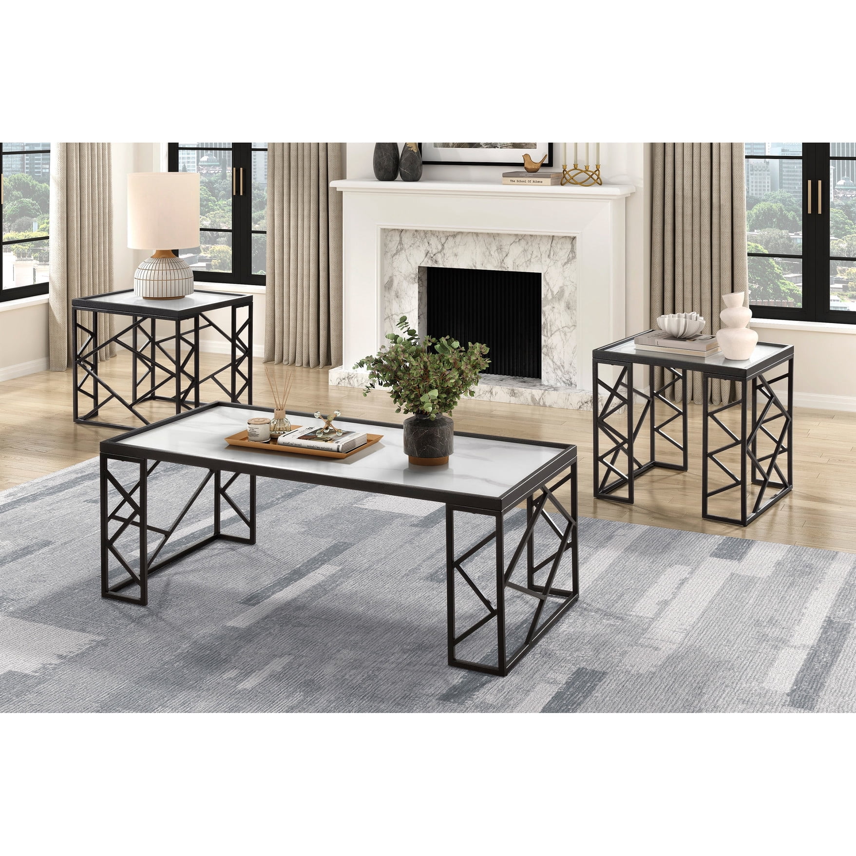 Black finish metal, 3 - piece set - support living room items - for ...