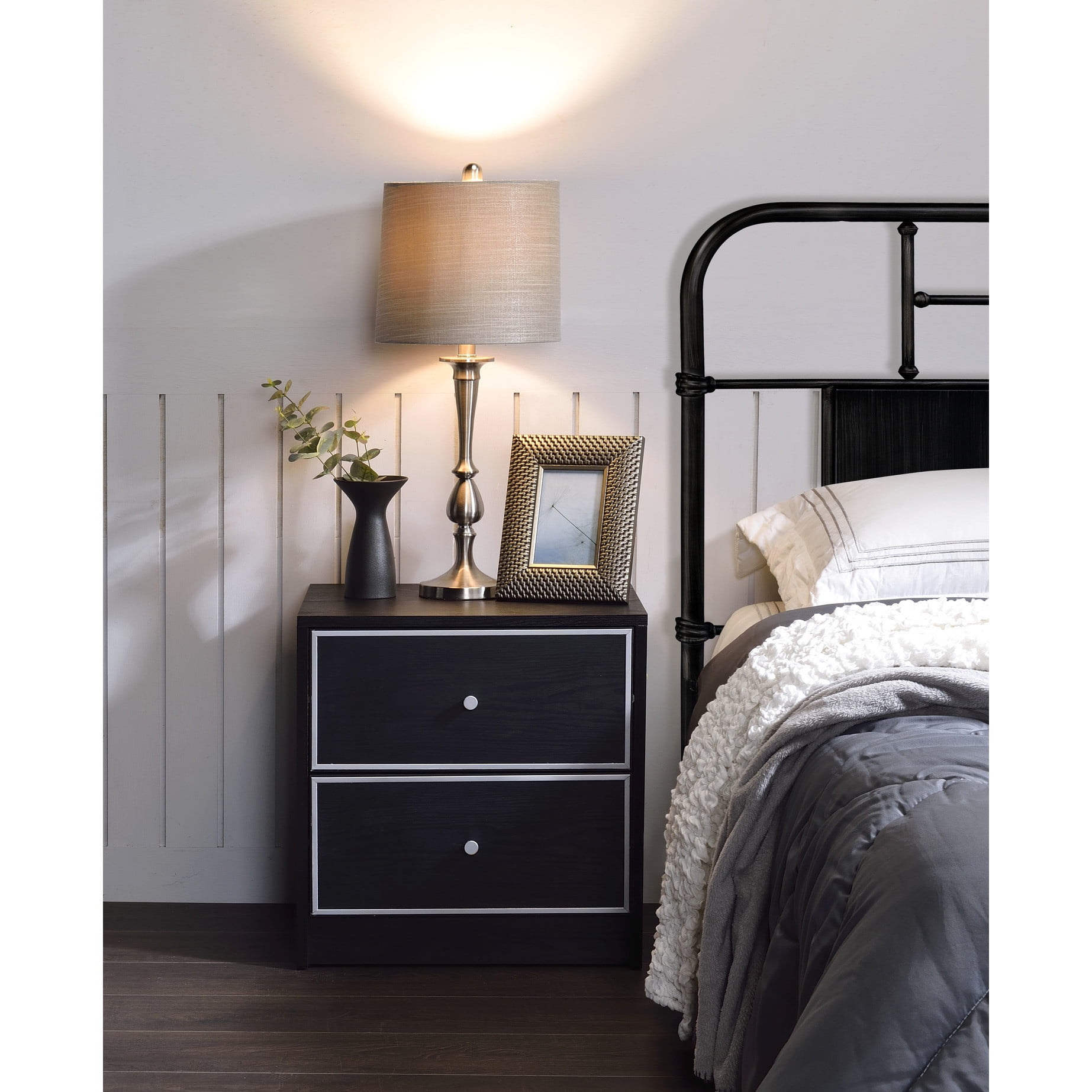 Black finish with silver lines, two - drawer functionality - Maintains ...