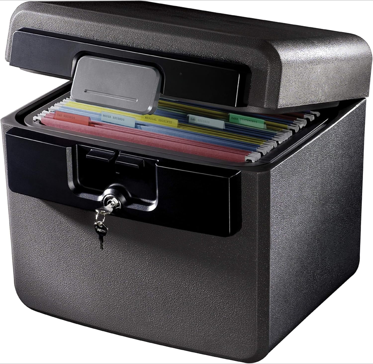 Black fireproof and waterproof safe, folder and document box with key ...
