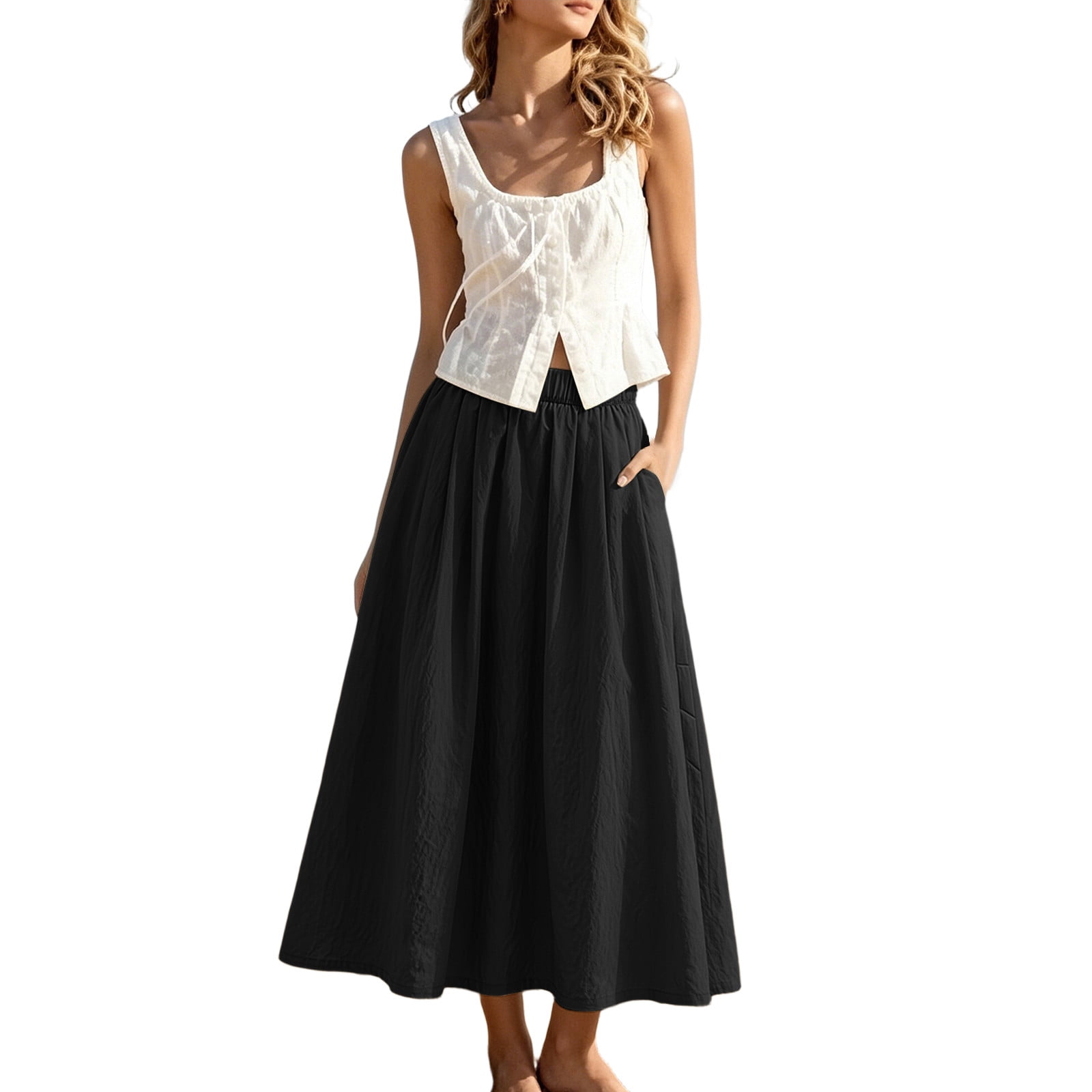 Black for Women Long High Waisted A Line Plain Skirts Women 2026 ...