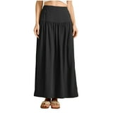 Black for Women Long Lounge Pleated Elastic Waist Plain Skorts Womens ...