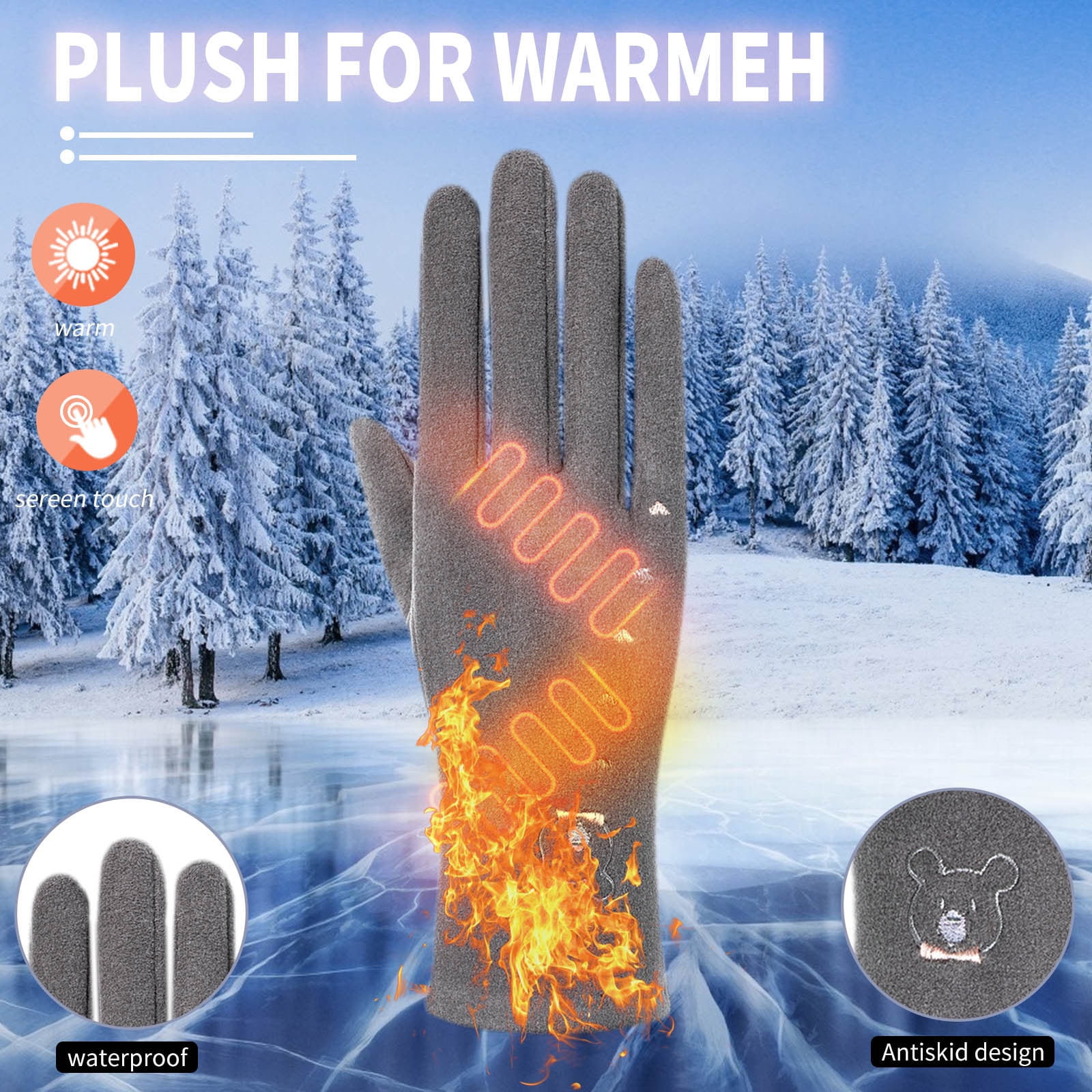 Non-Slip Cold Weather Ski Gloves, Fashionable and Warm,Vsgery,Gray ...