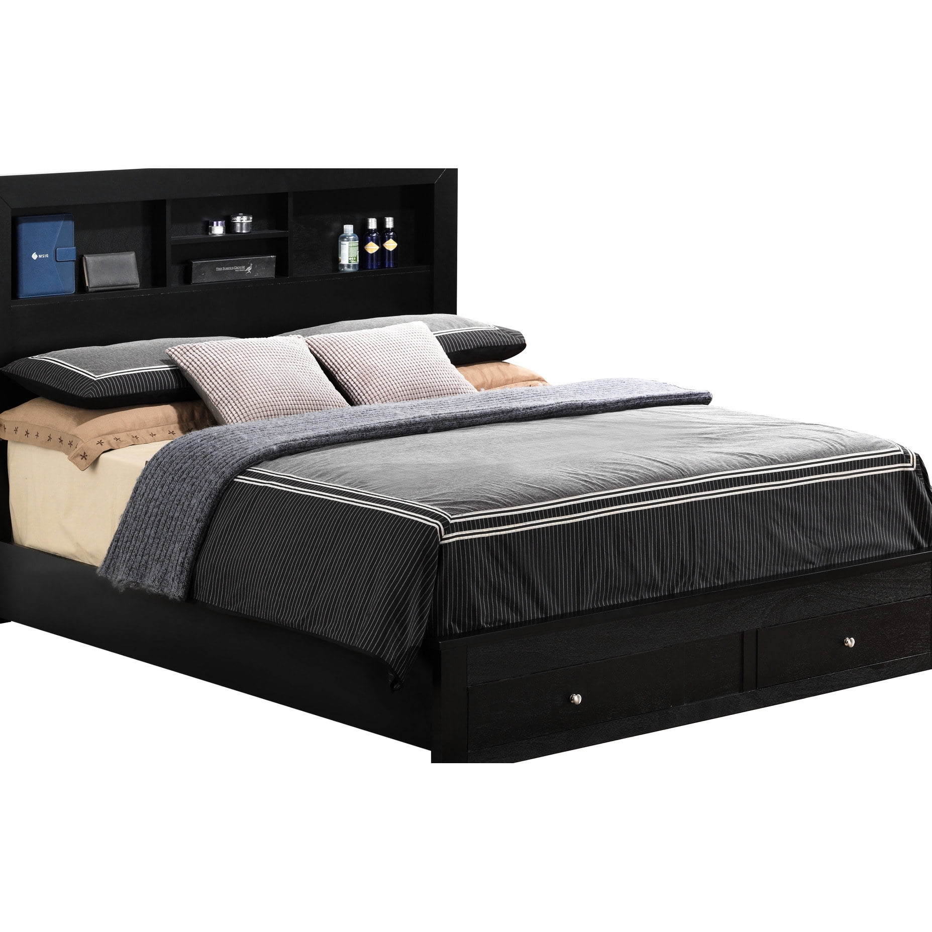 Black full size bed with built - in storage compartments for effective ...