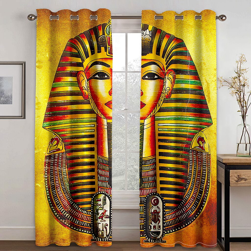 Black&gold Egyptian Window Curtains Egyptian Gods Ancient Logo Details ...