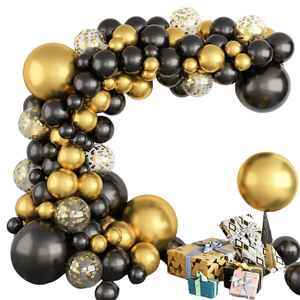 Black and gold birthday decoration, gold balloon garland, black and ...