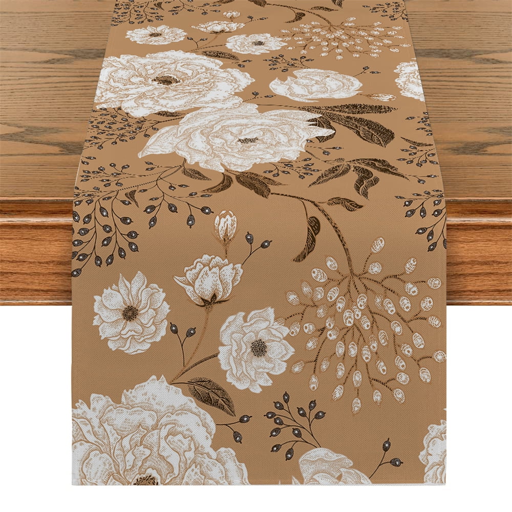 Black gold flower plant table flag Ket cactus Elk table Runner Home Kitchen Living Room Holiday ...