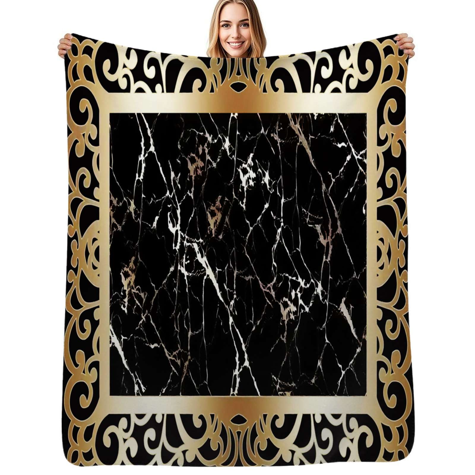 Black gold marble pattern Soft Blanket Travel Bedding Throws Flannel ...