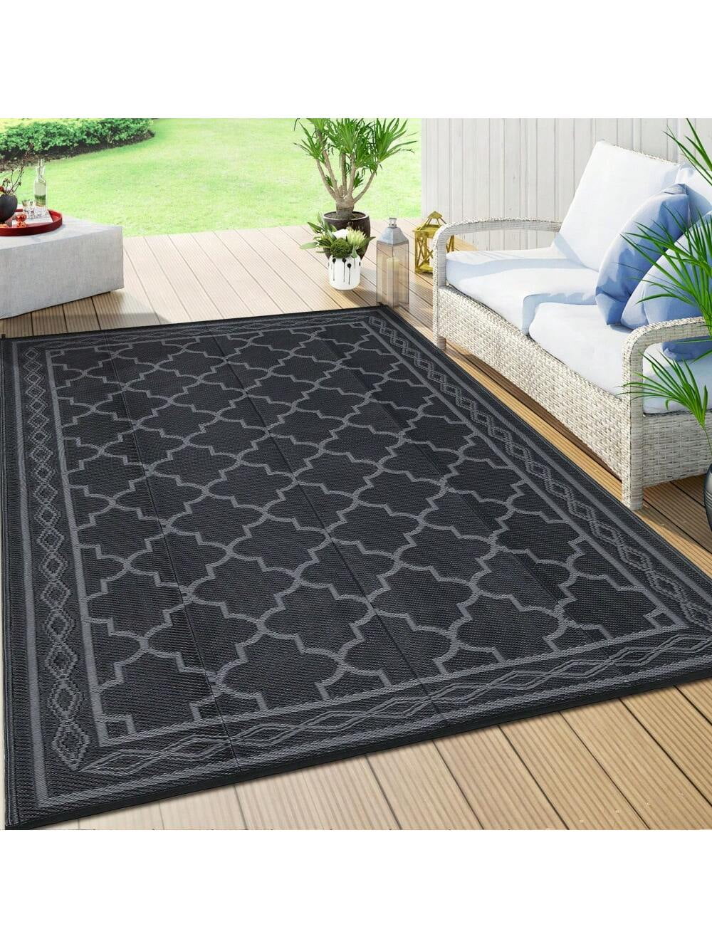Black gray-6*9 feet Waterproof Outdoor Area Rug Modern Plastic Straw ...