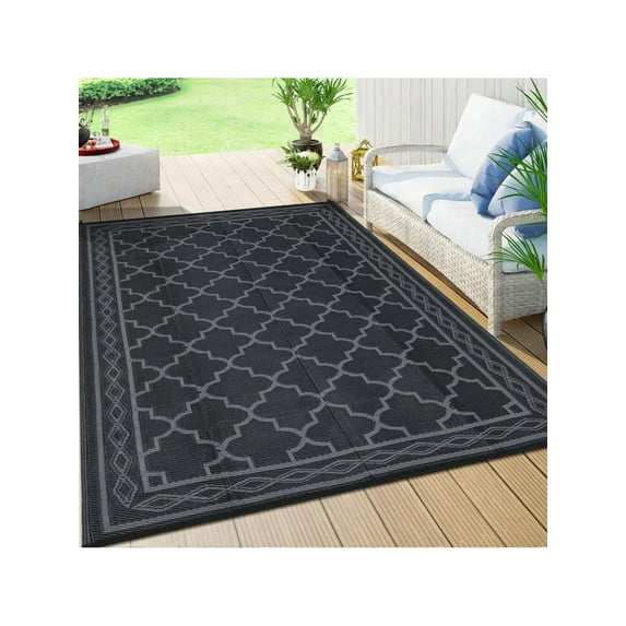 Black gray-6*9 feet Waterproof Outdoor Area Rug Modern Plastic Straw ...
