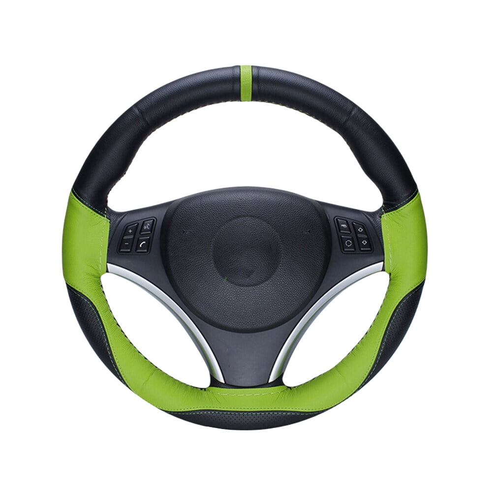 (Black green)1 Pcs Steering Wheel Cover Leather Green Black Anti-Slip ...