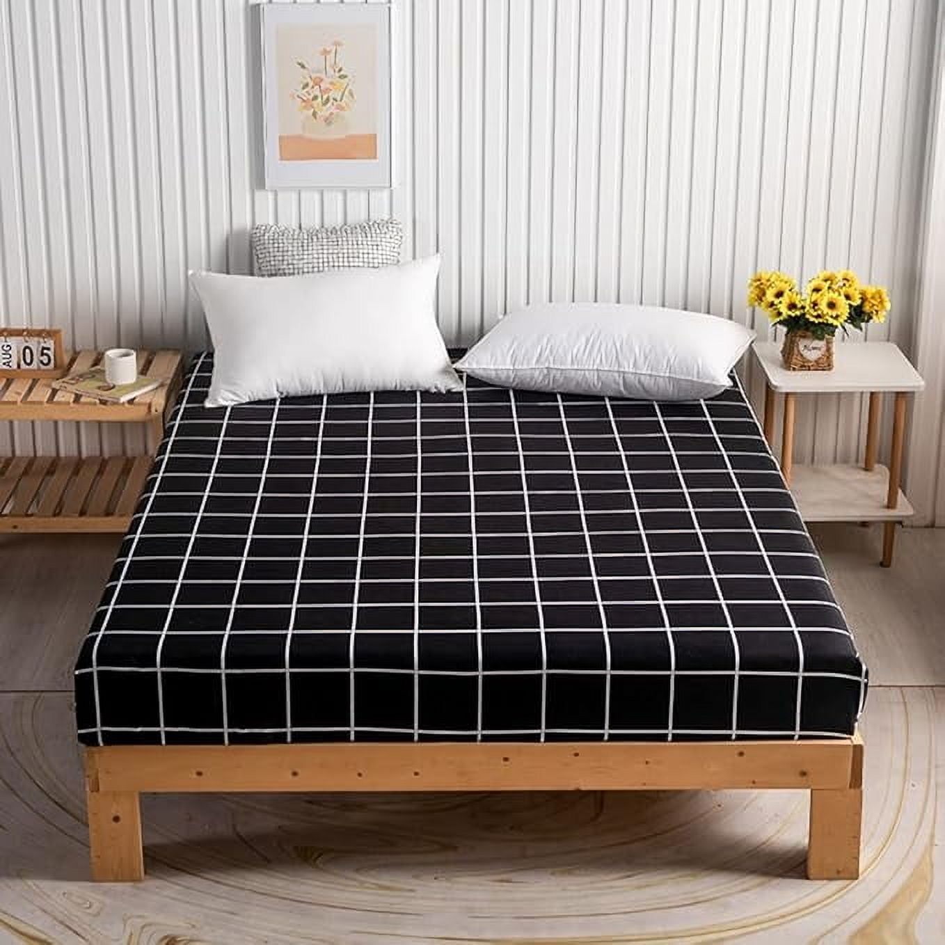 Black grid bedspread for single bed, ultra-soft, black and white ...