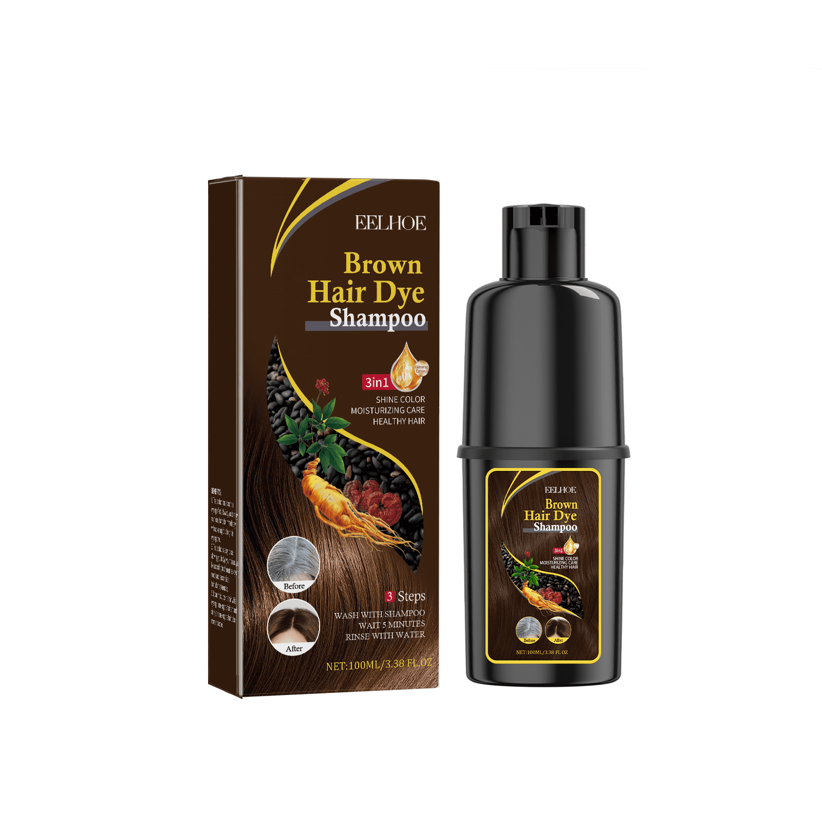 Black hair coloring shampoo (brown) Gentle and non-irritating ...