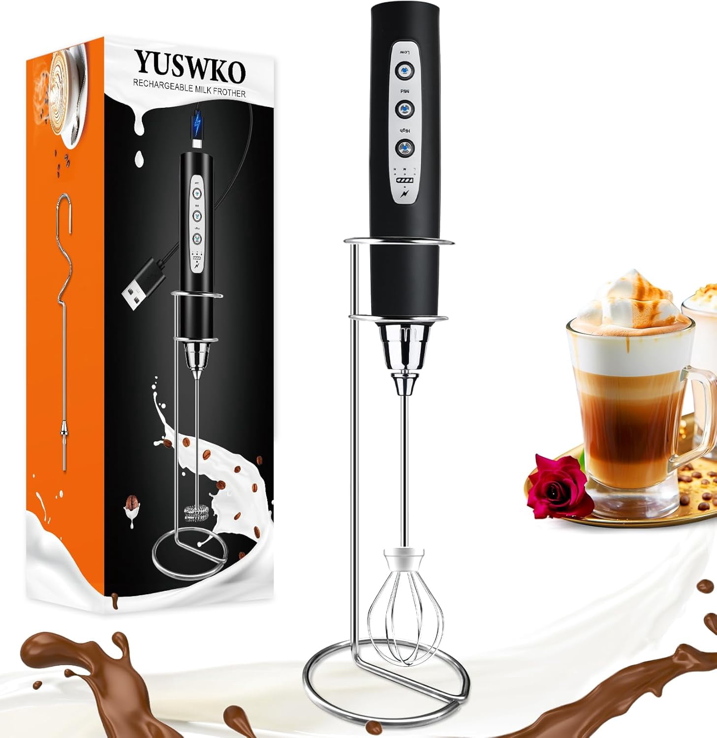 Black handheld coffee frother, rechargeable electric stirrer - Walmart.com
