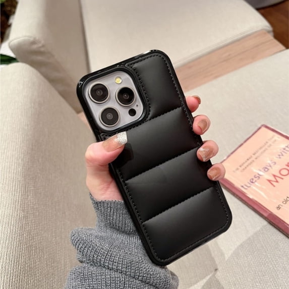Black Creative Feather-Filled Phone Case for iPhone15(Plus Pro Max ...