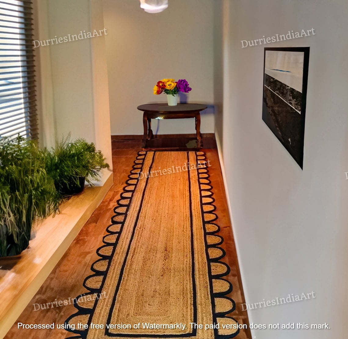 Black jute - Scalloped Runner Rug, Jute Runner Rug, Bohemian Scallop ...