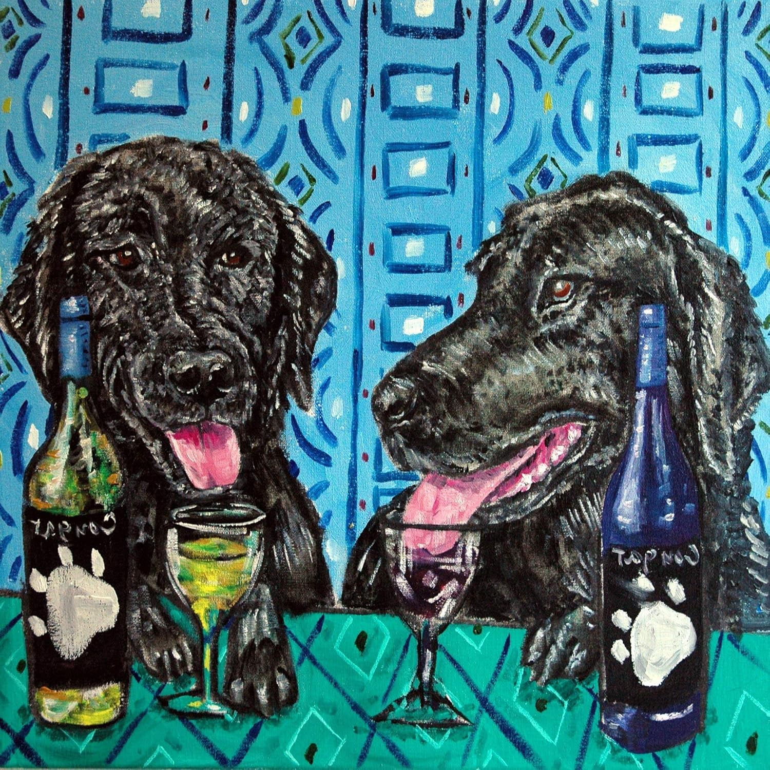 Black lab Labrador Retriever at the wine bar dog artwork art tile ...