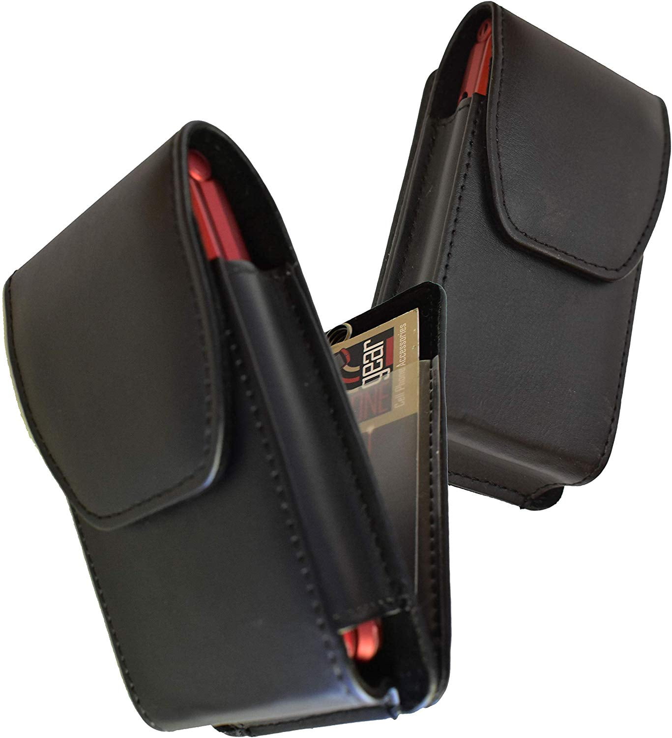 Black leather Vertical case with ID section and rotating clip fits ...