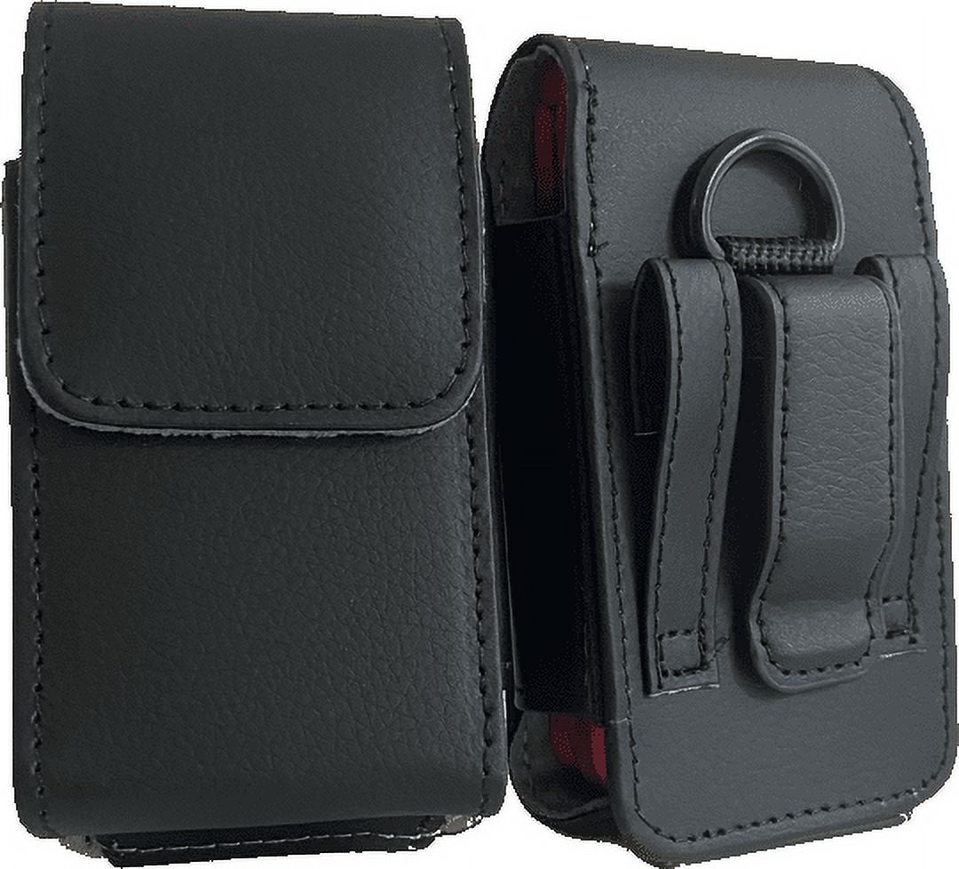 Black leather case with fixed clip and Belt Loops compatible with ...