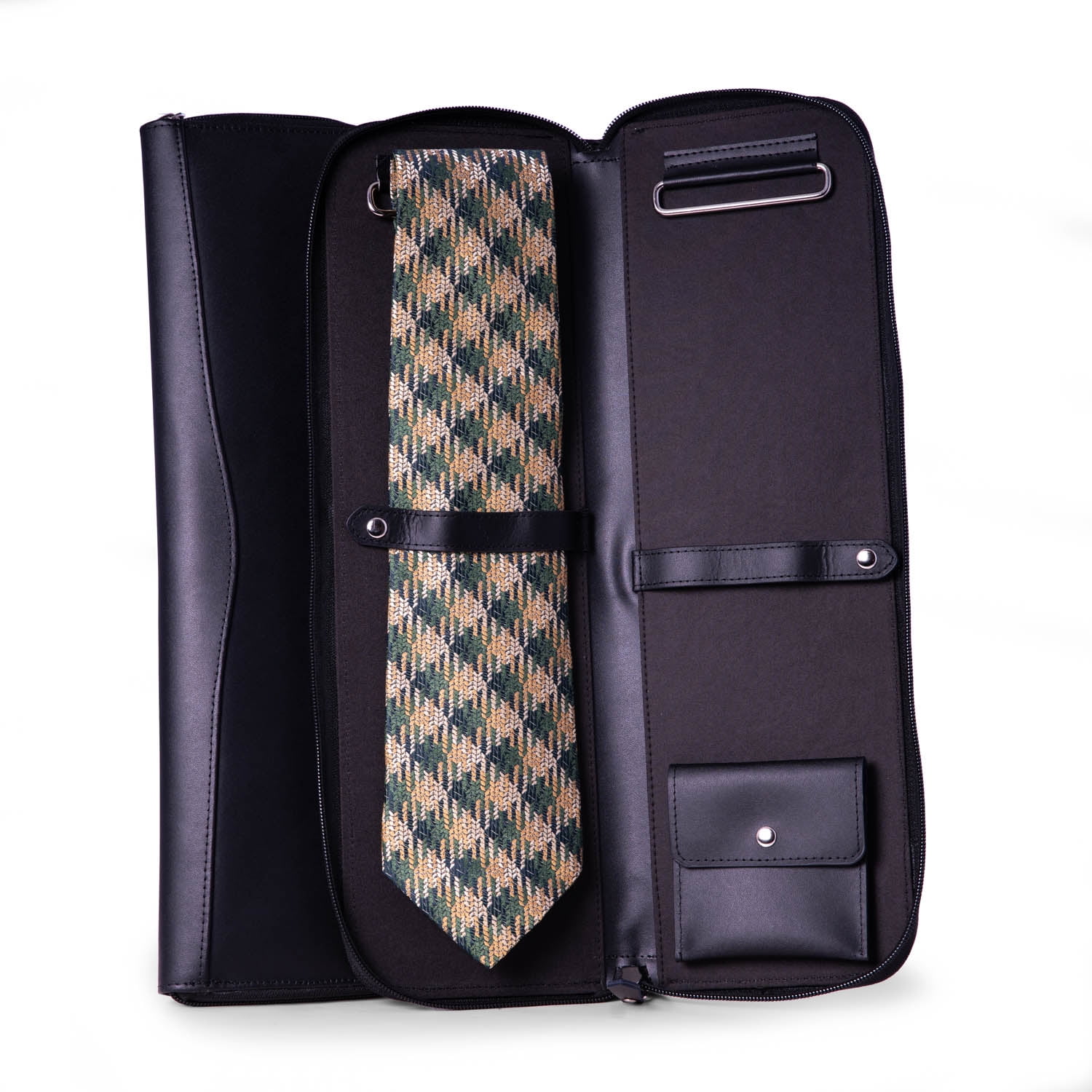 Black leather travel tie case with removable storage compartment ...