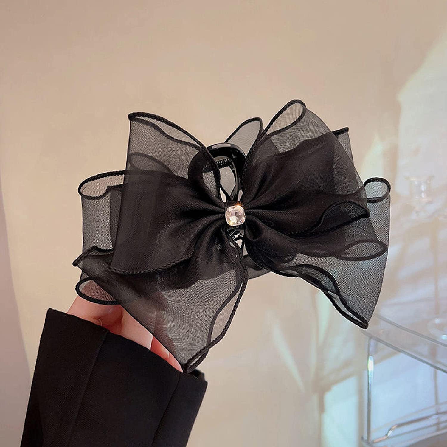 Black mesh bow grab clip, high-end temperament, back of the head ...