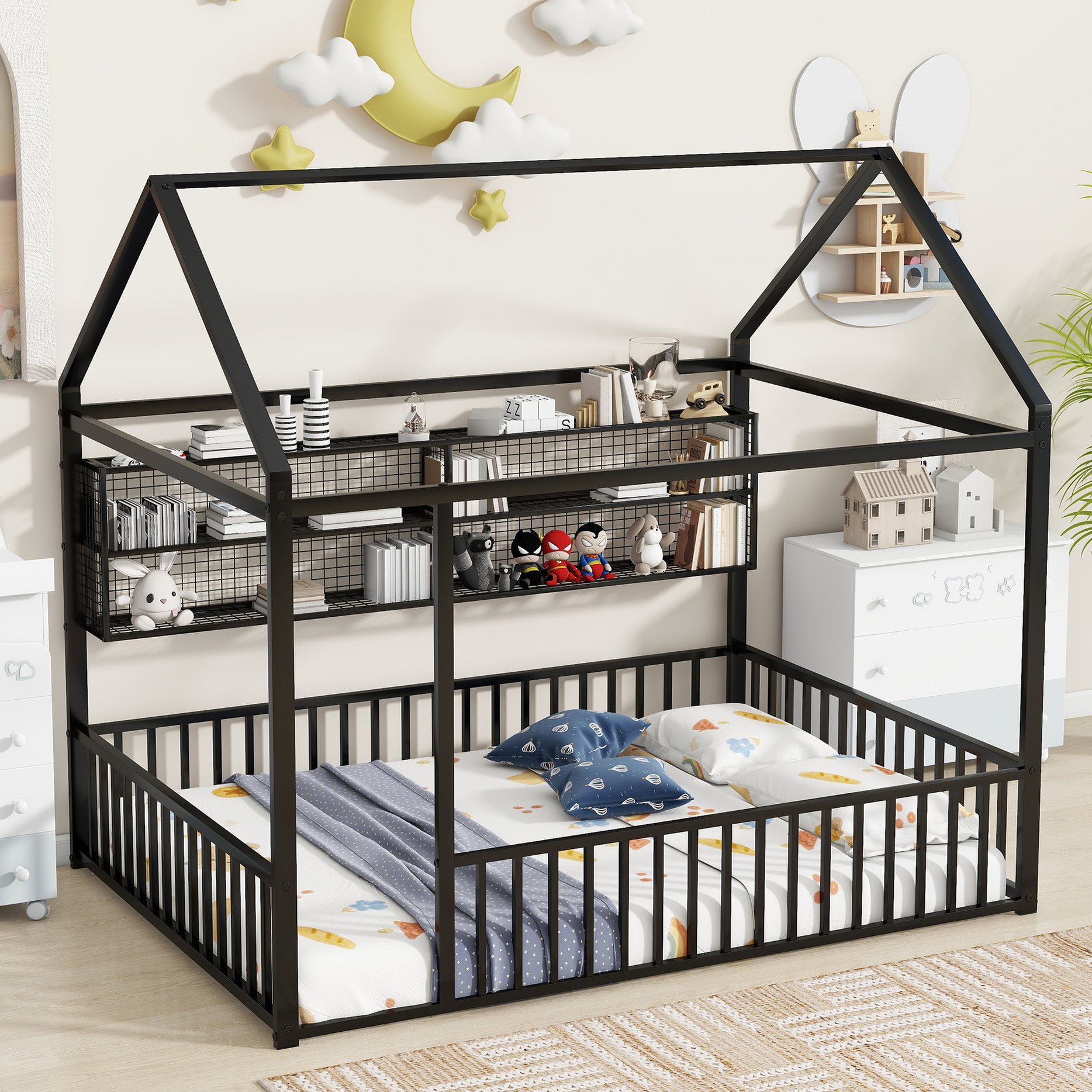 Black metal house bed frame full size for a unique and functional ...