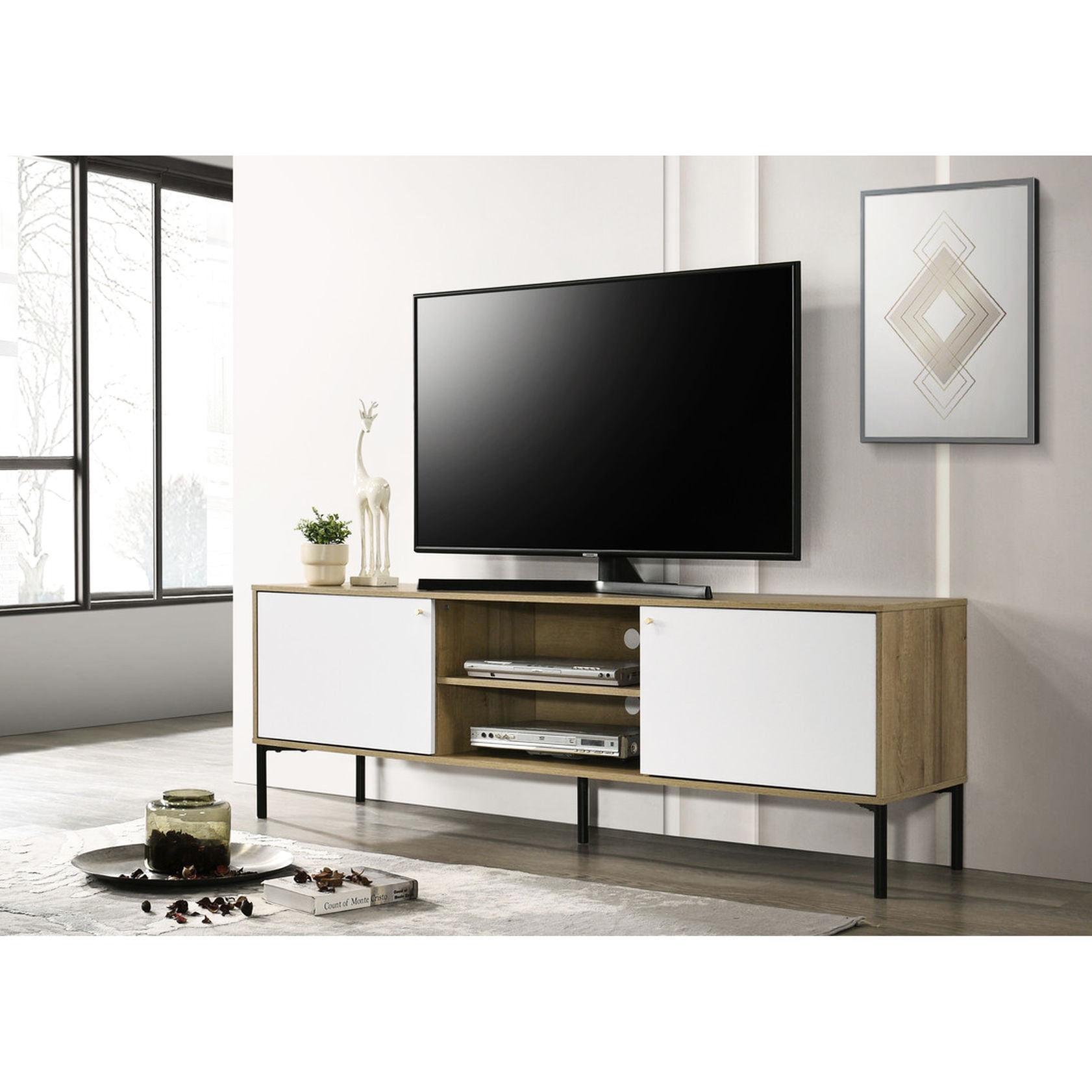 Black metal legs and metal handle knobs | 2 - door TV stand for home ...