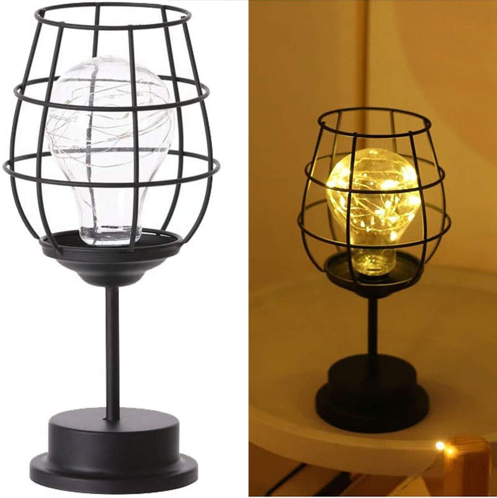 Black metal wire table lamp, iron basket, cage style, night light ...