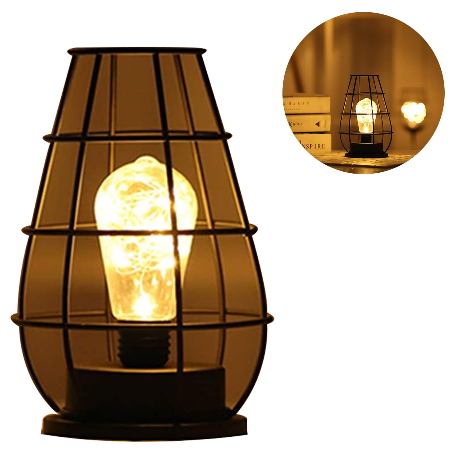 Black Metal Wire Table Lamp, Iron Basket, Cage Style, Night Light ...