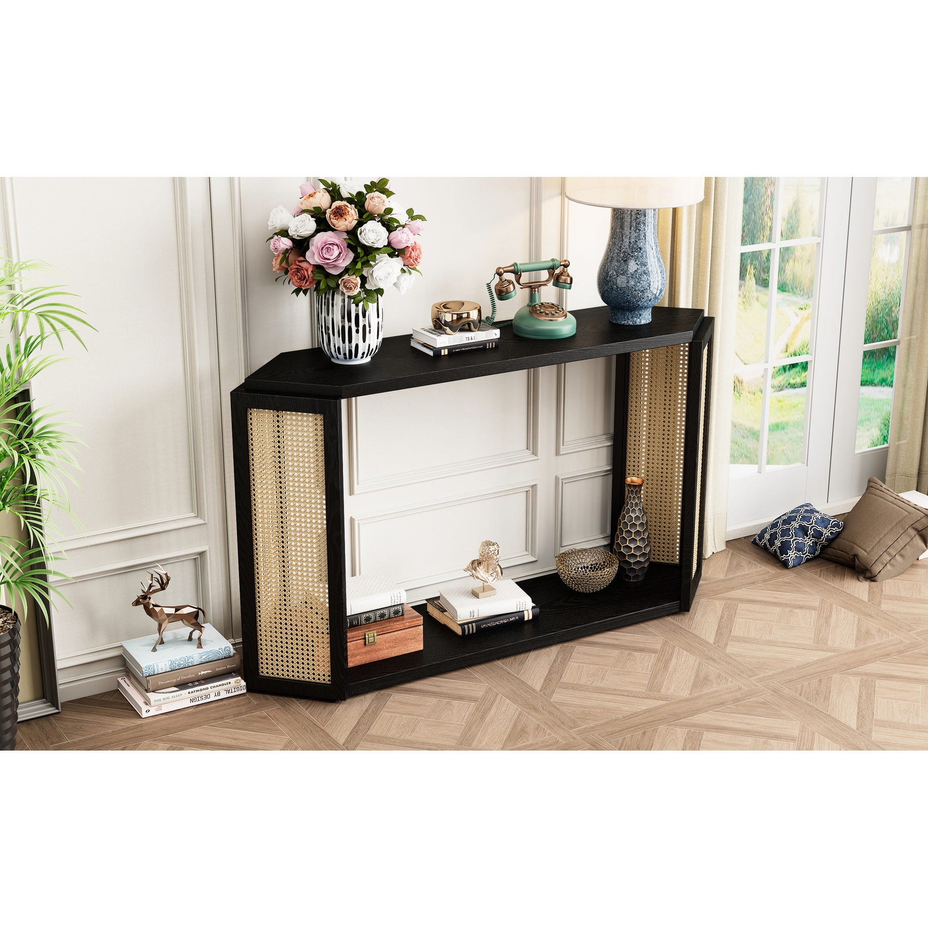 Black narrow console, adjustable feet - Stable use on uneven floors in ...