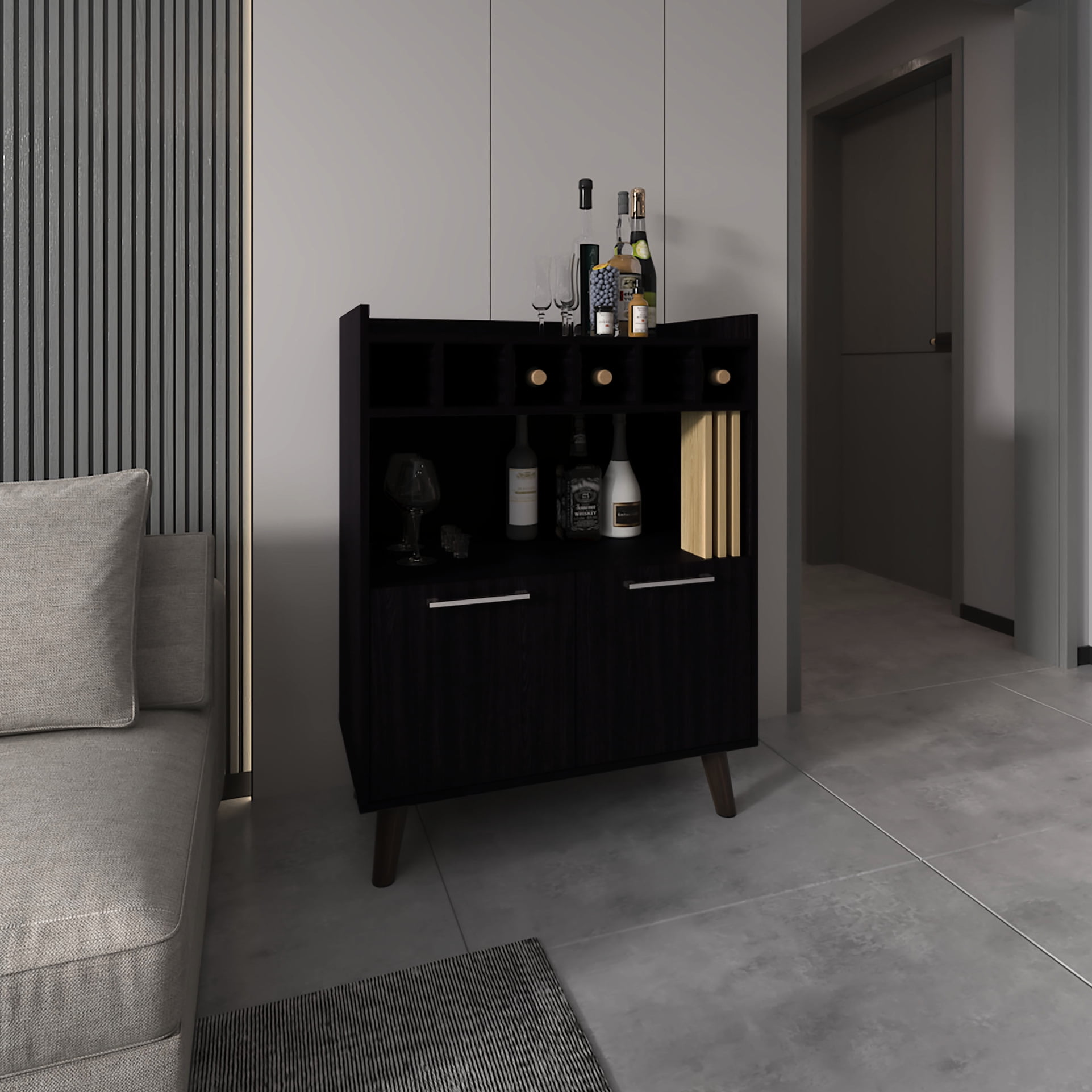 Black/oak Bar Cabinet With Ample Storage Area Space - Walmart.com