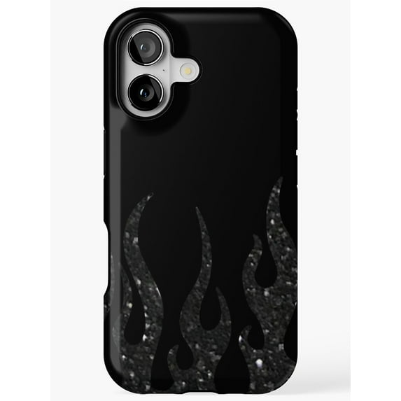 Black on Black Glitter Flames Phone Case for iPhone 17 16 15 14 13 12 ...